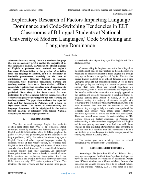 (PDF) Exploratory Research of Factors Impacting Language Dominance and ...