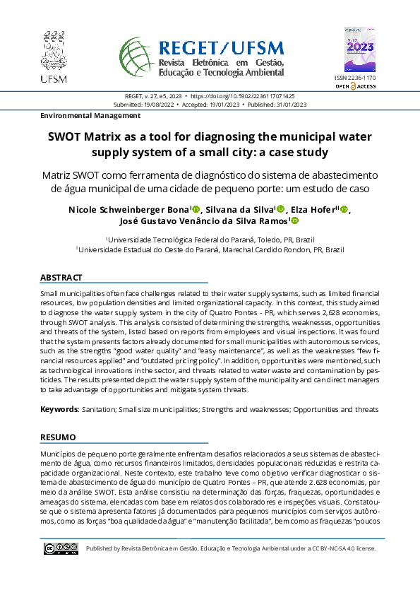 (PDF) SWOT Matrix as a tool for diagnosing the municipal water supply ...