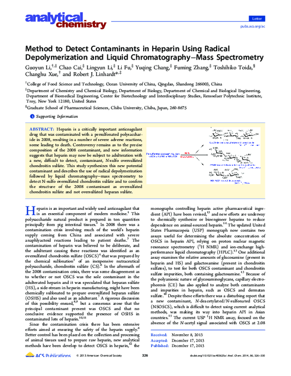 (PDF) Method to Detect Contaminants in Heparin Using Radical Depolymerization and Liquid ...
