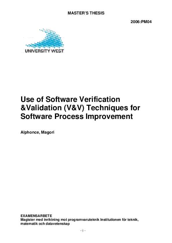 (PDF) Use of software verification & validation (V&V) techniques for software process improvement