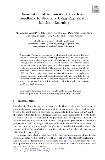(PDF) Automatic Feedback for Students Using Explainable Machine Learning (PDF) Automatic Feedback for Students Using Explainable Machine Learning
