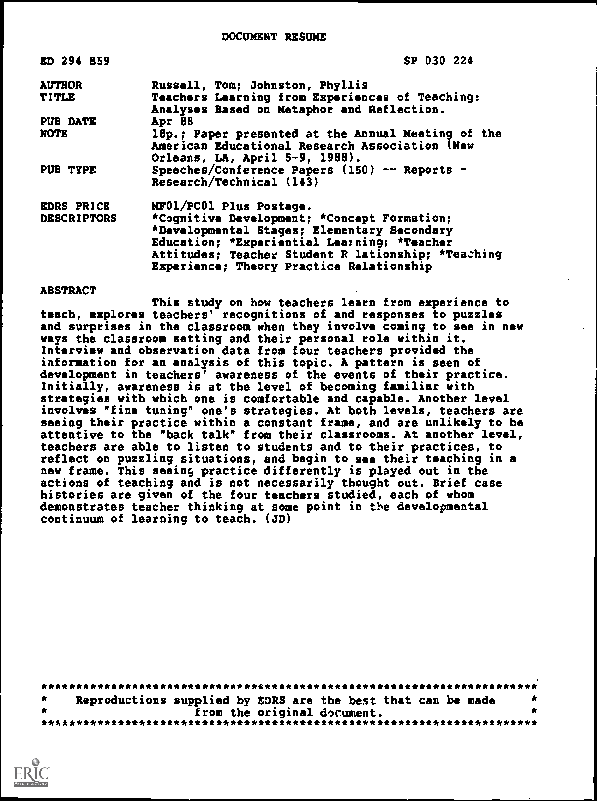 (PDF) Teachers Learning from Experiences of Teaching: Analyses Based on ...