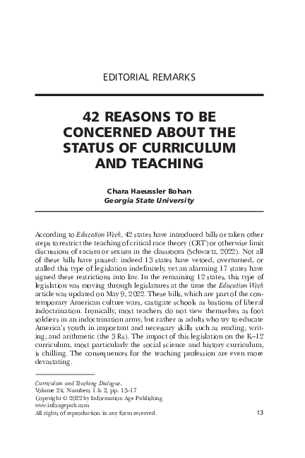 (PDF) 42 Reasons to be concerned about the status of curriculum and ...