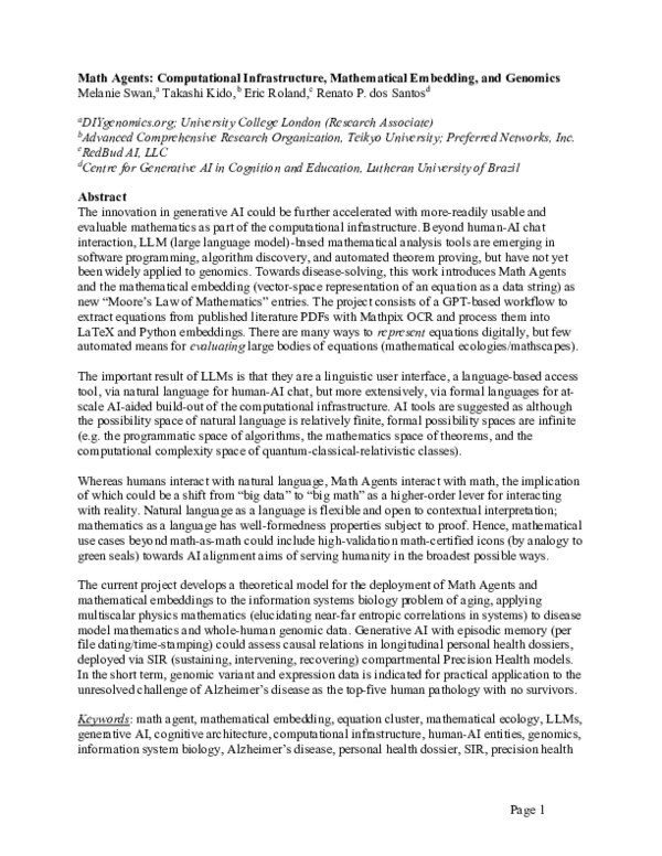 (PDF) Math Agents: Computational Infrastructure, Mathematical Embedding, and Genomics