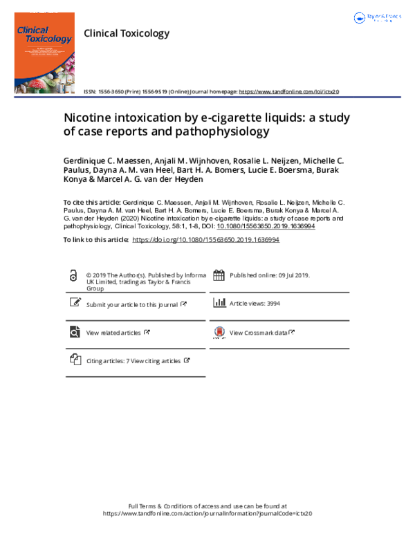 (PDF) Nicotine intoxication by e-cigarette liquids: a study of case reports and pathophysiology ...
