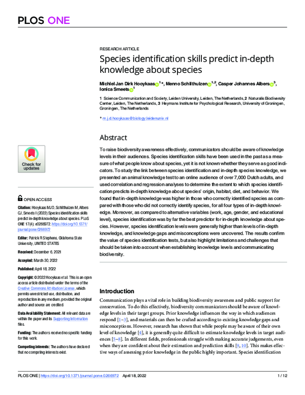 (PDF) Species identification skills predict in-depth knowledge about ...