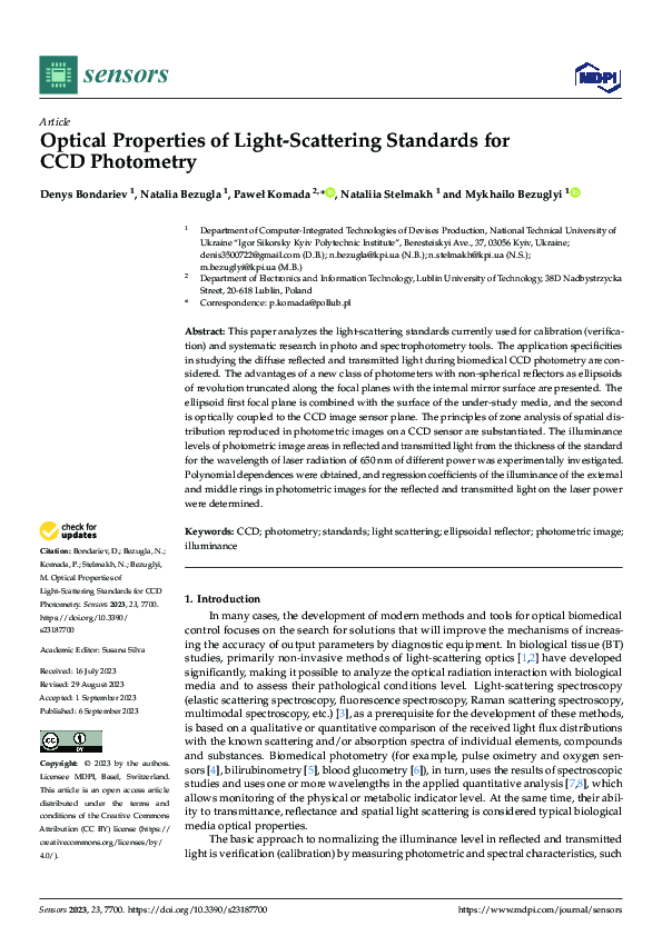(PDF) Optical Properties of Light-Scattering Standards for CCD Photometry