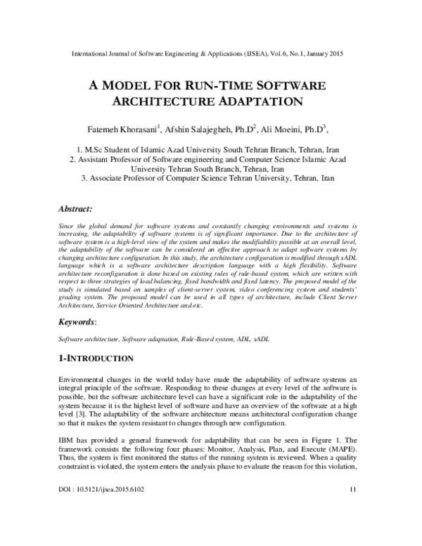(PDF) Runtime Adaptation of Software Architecture Using xADL