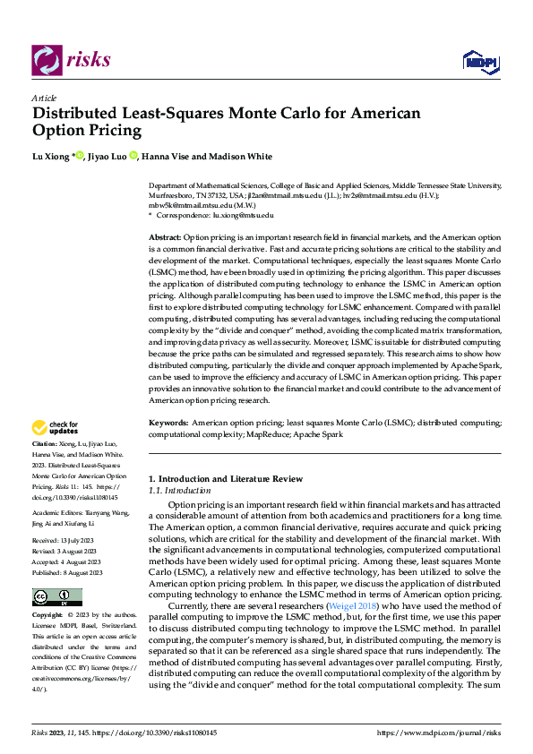 (PDF) Distributed Least-Squares Monte Carlo for American Option Pricing