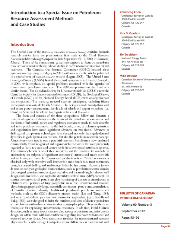 (PDF) Introduction to a Special Issue on Petroleum Resource Assessment ...