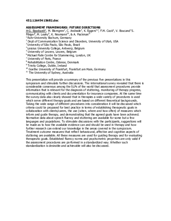 Pdf Assessment Frameworks Future Directions