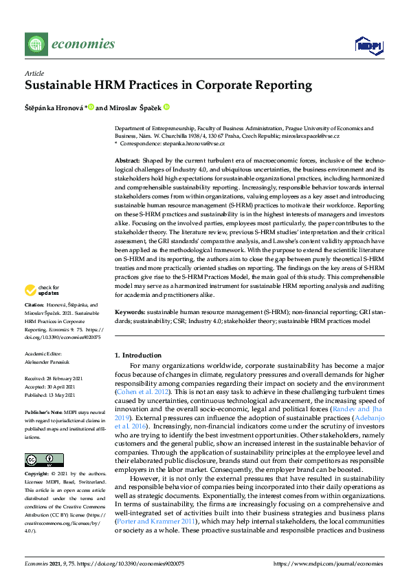(PDF) Sustainable HRM Practices in Corporate Reporting