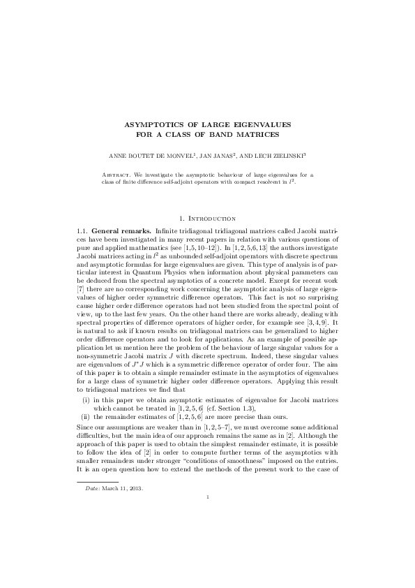 (PDF) Asymptotics of Large Eigenvalues for a Class of Band Matrices | Lech Zielinski - Academia.edu