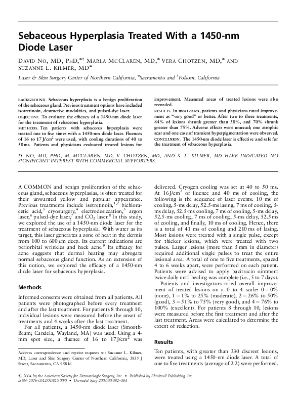 (PDF) Sebaceous Hyperplasia Treated With a 1450-nm Diode Laser