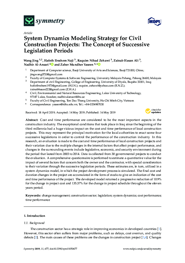 (PDF) System Dynamics Modeling Strategy for Civil Construction Projects ...