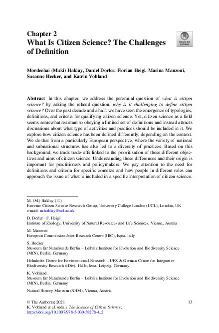 (PDF) What Is Citizen Science? The Challenges of Definition
