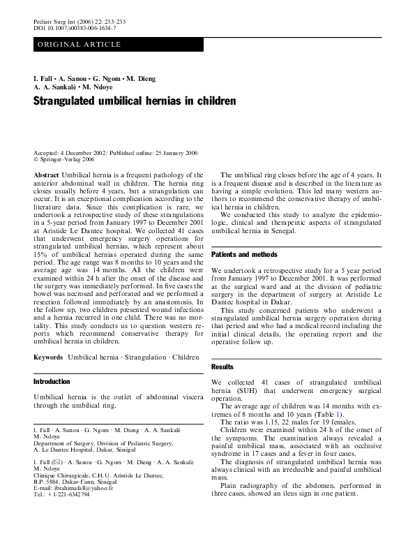 (PDF) Strangulated umbilical hernias in children