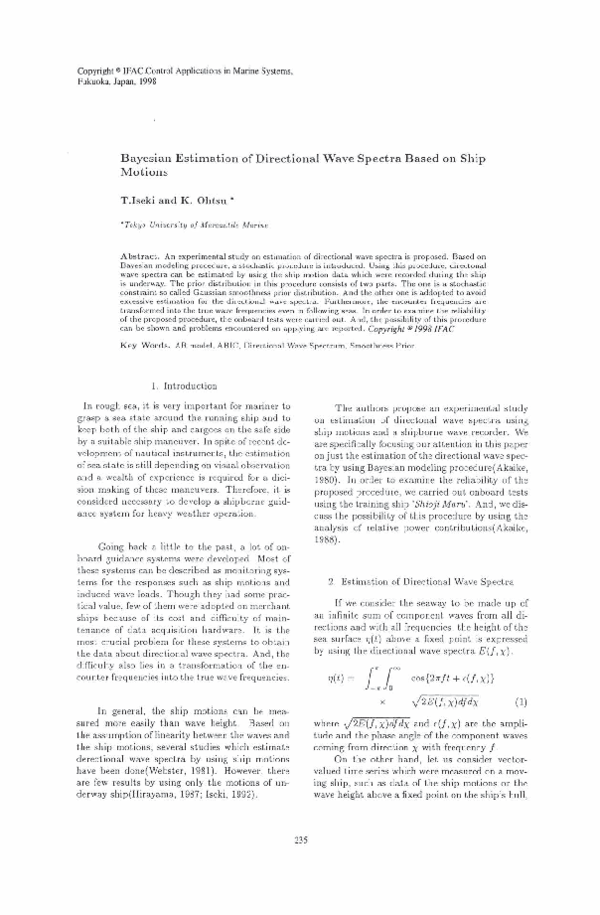 (PDF) Bayesian Estimation of Directional Wave-Spectrum Using Vessel Movements and Wave-Probes ...