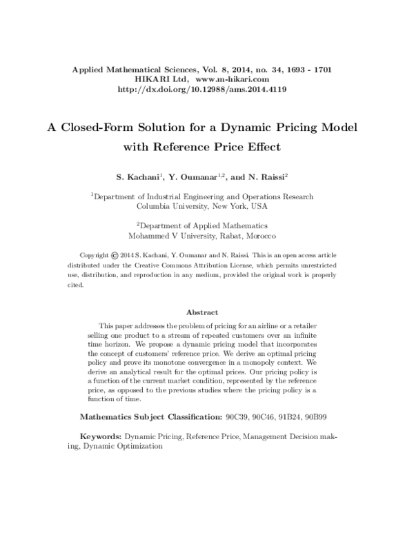 (PDF) A closed-form solution for a dynamic pricing model with reference ...
