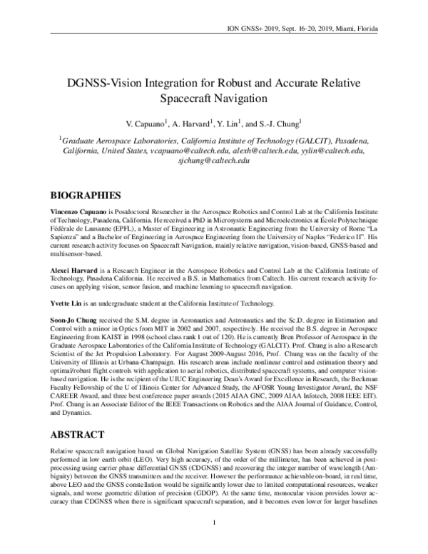 Pdf Dgnss Vision Integration For Robust And Accurate Relative Spacecraft Navigation