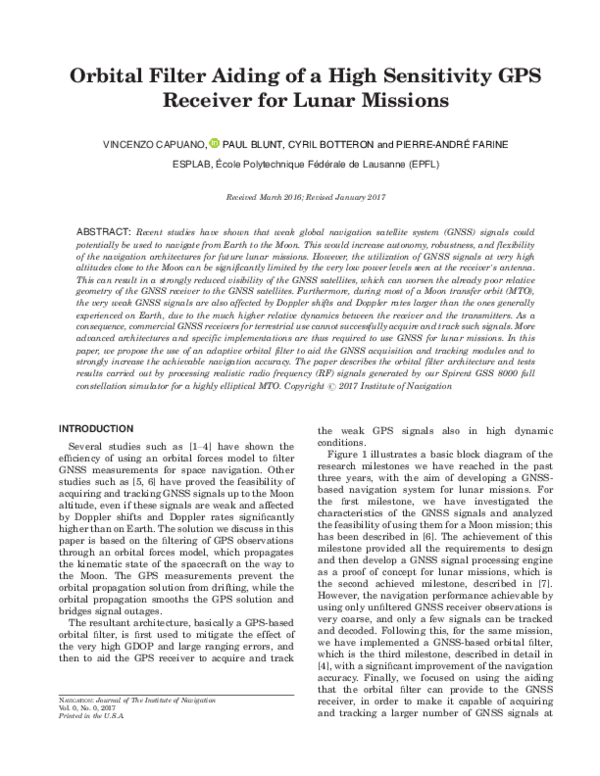 (PDF) Orbital Filter Aiding of a High Sensitivity GPS Receiver for ...