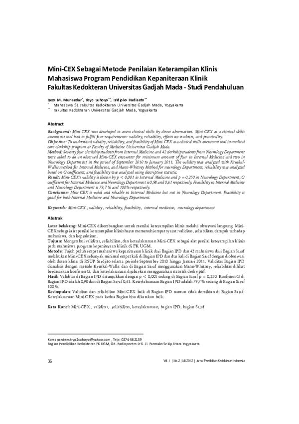 (PDF) Mini-CEX Sebagai Metode Penilaian Keterampilan Klinis Mahasiswa ...