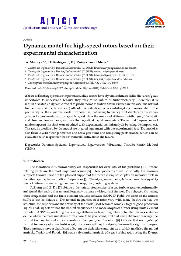 (PDF) Dynamic model for high-speed rotors based on their experimental characterization | Eloy ...