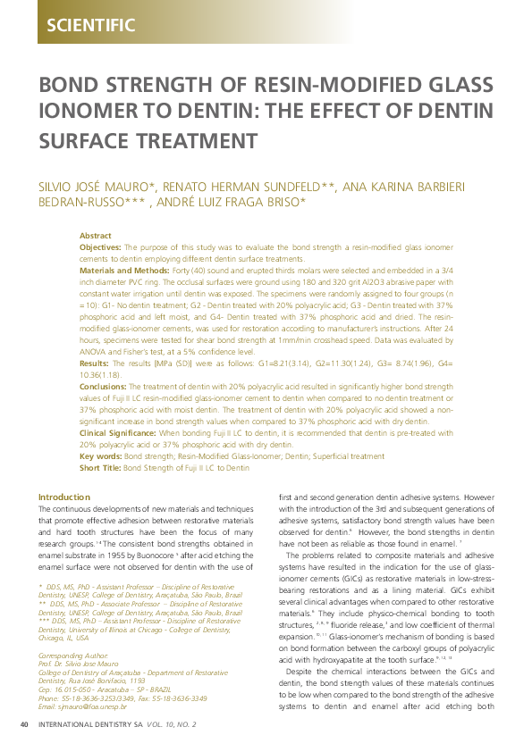 (PDF) Bond strength of resin-modified glass ionomer to dentin: the ...