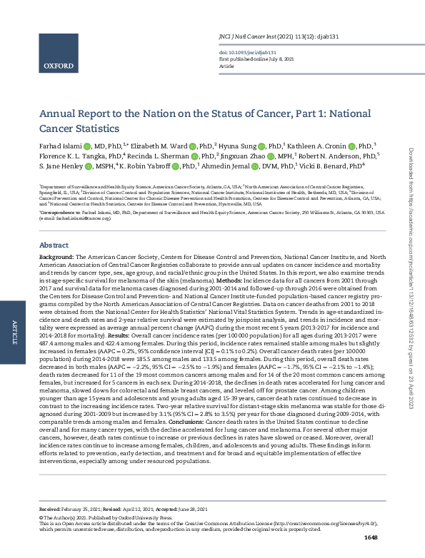 (PDF) Annual Report to the Nation on the Status of Cancer, Part 1 ...