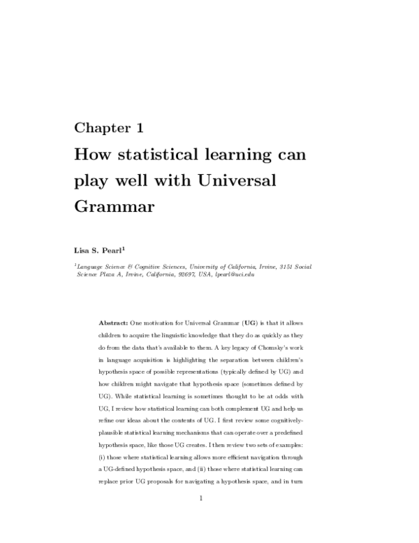 (PDF) How Statistical Learning Can Play Well with Universal Grammar