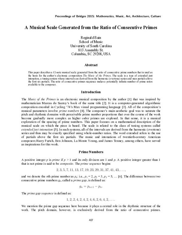 (PDF) A Musical Scale Generated from the Ratio of Consecutive Primes ...