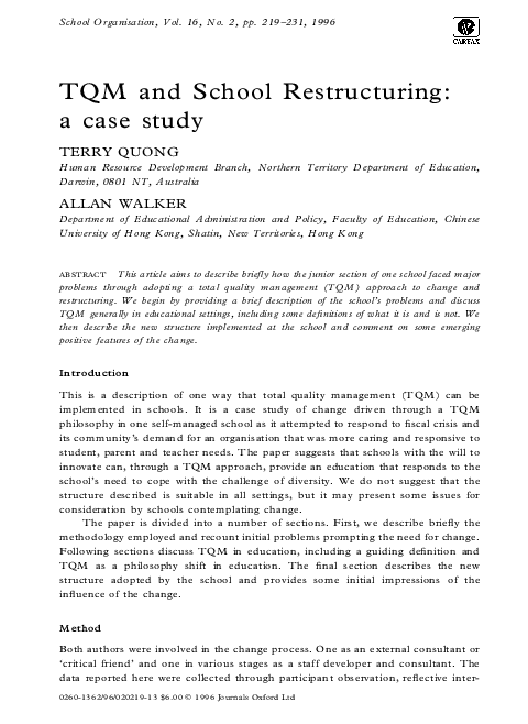 (PDF) TQM and School Restructuring: a case study