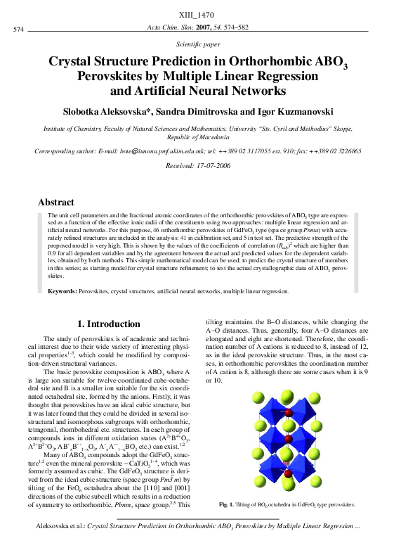 (PDF) Crystal structure prediction in orthorhombic ABO3 perovskites by ...