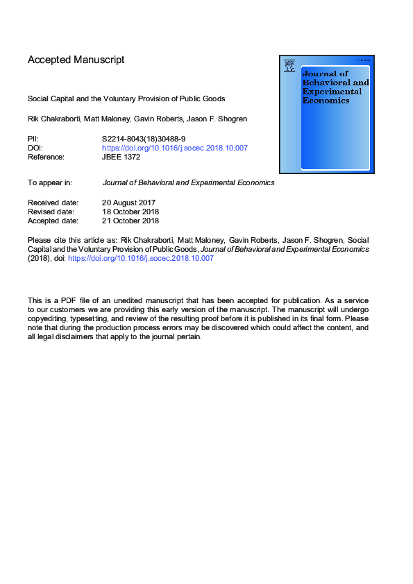 (PDF) Social capital and the voluntary provision of public goods