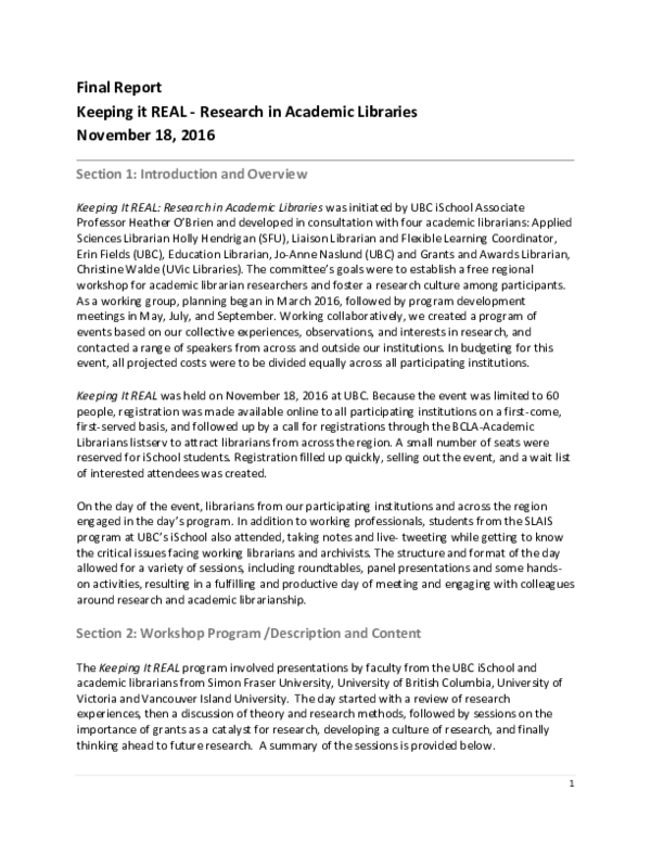 (PDF) Keeping it REAL : research in academic libraries : final report
