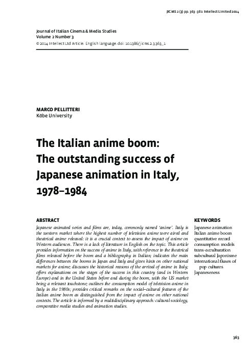 (PDF) The Italian anime boom: The outstanding success of Japanese ...