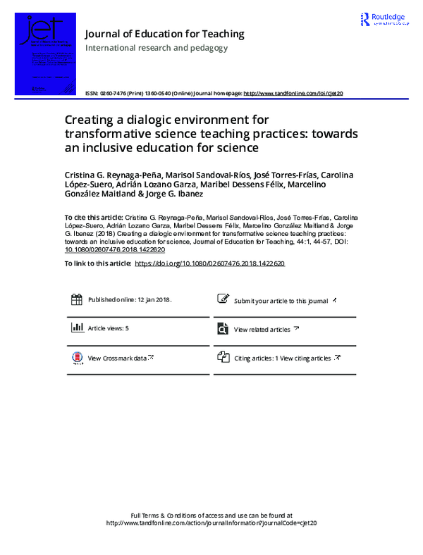 (PDF) Creating a dialogic environment for transformative science teaching practices: towards an ...