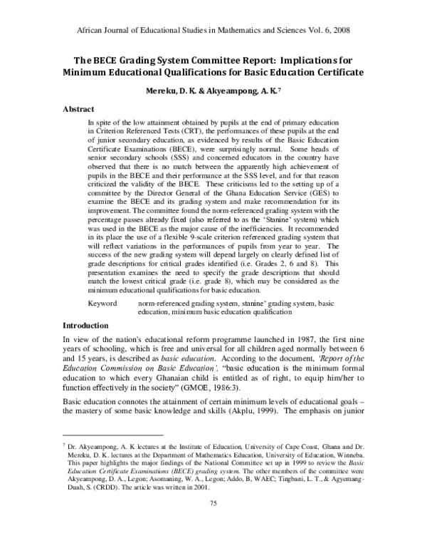 (PDF) The BECE Grading System Committee Report: Implications for ...