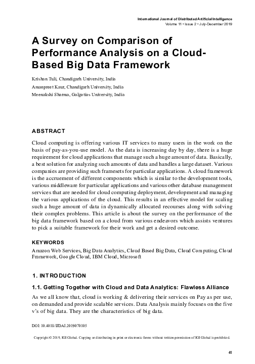 (PDF) A Survey on Comparison of Performance Analysis on a Cloud-Based Big Data Framework