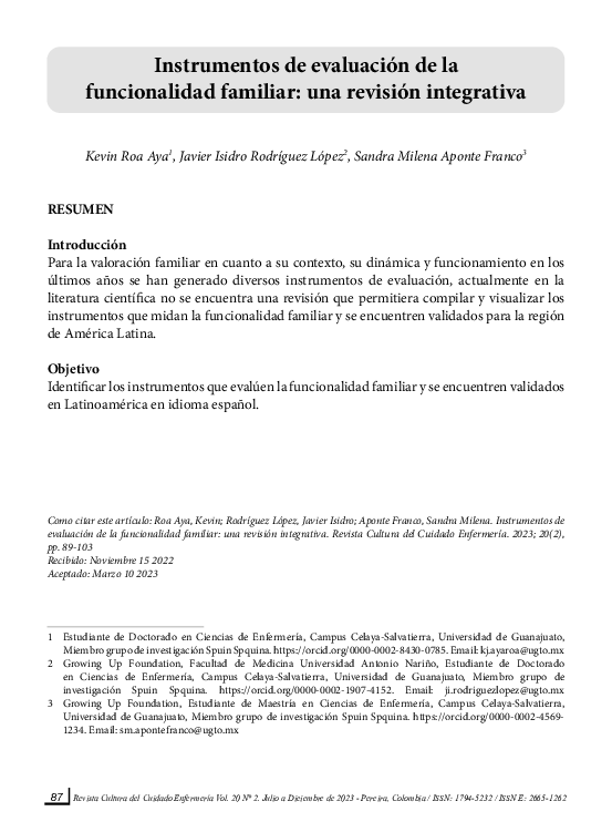(PDF) Instrumentos de evaluación de la funcionalidad familiar una revisión integrativa
