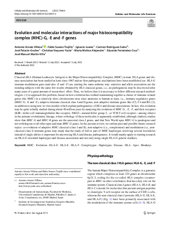 (PDF) Evolution and molecular interactions of major histocompatibility ...