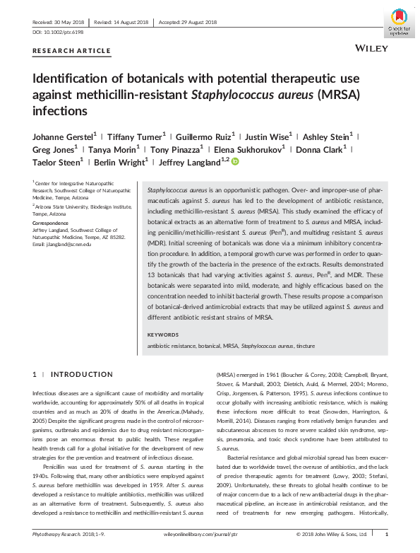 (PDF) Identification of botanicals with potential therapeutic use against methicillin-resistant ...