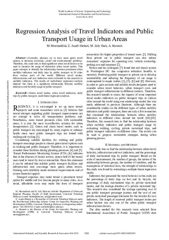 (PDF) Regression Analysis of Travel Indicators and Public Transport ...