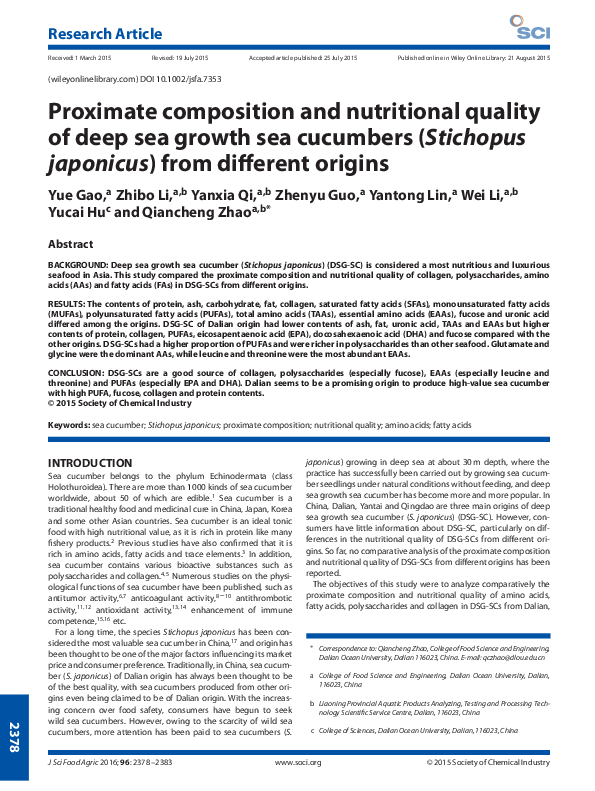 (PDF) Proximate Composition and Nutritional Quality of the Meat of the ...