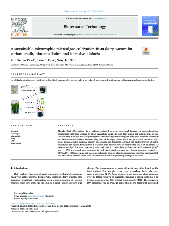 (PDF) A sustainable mixotrophic microalgae cultivation from dairy ...