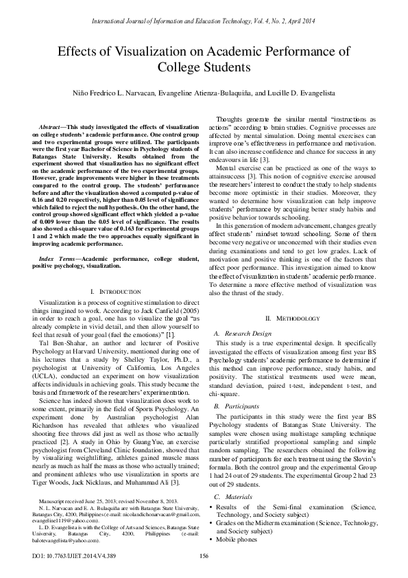 (PDF) Effects of Visualization on Academic Performance of College Students