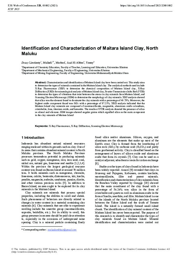 (PDF) Identification and Characterization of Maitara Island Clay, North Maluku
