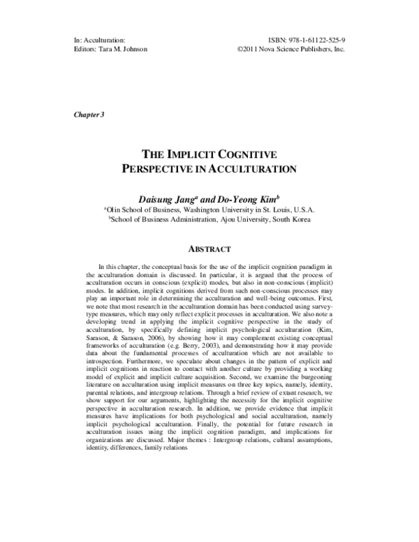 (PDF) The implicit cognitive perspective in acculturation