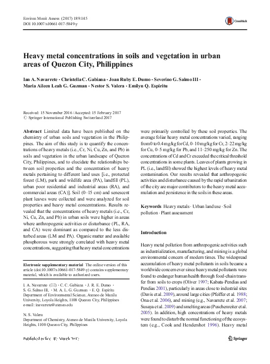 (PDF) Heavy metal concentrations in soils and vegetation in urban areas ...