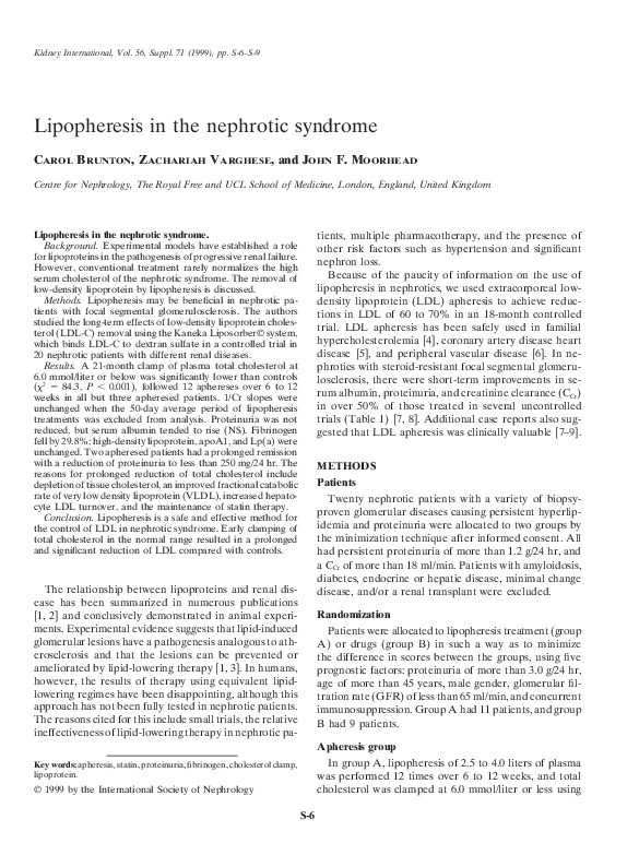 (PDF) Lipopheresis in the nephrotic syndrome